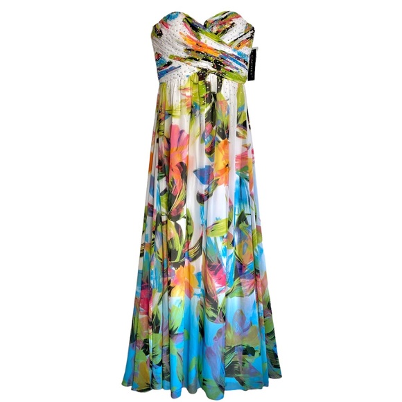 Cachet | Dresses | Nwt Cachet Strapless Formal Maxi Dress Watercolor ...